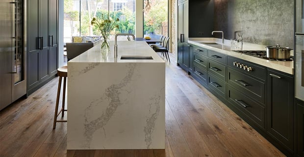 Caesarstone Statuario Maximus quartz worktops chosen by Yeo Design